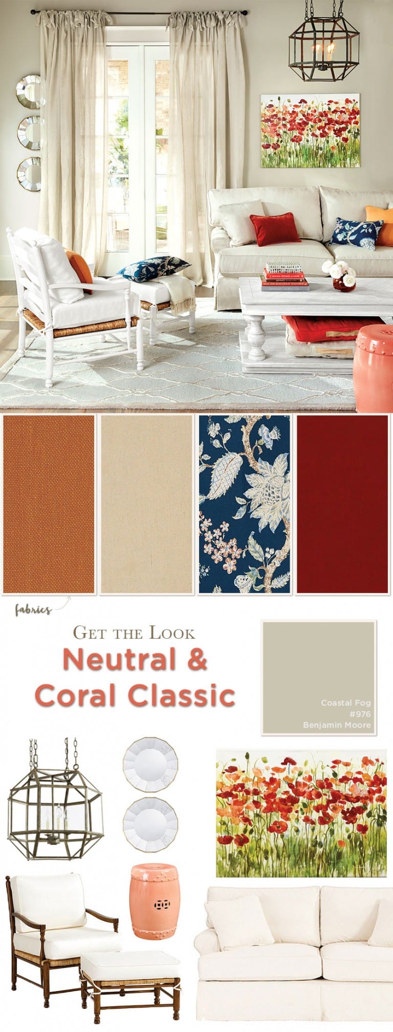 Classic Neutral & Coral Living Room